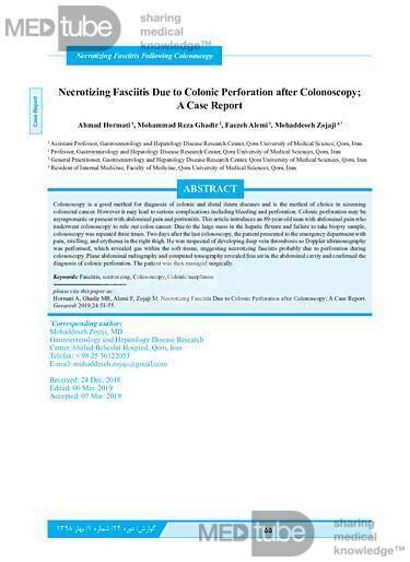 Necrotizing Fasciitis Due to Colonic Perforation after Colonoscopy; A ...