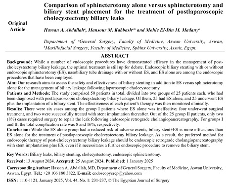 Comparison of Sphincterotomy Alone Versus Sphincterotomy and Biliary ...